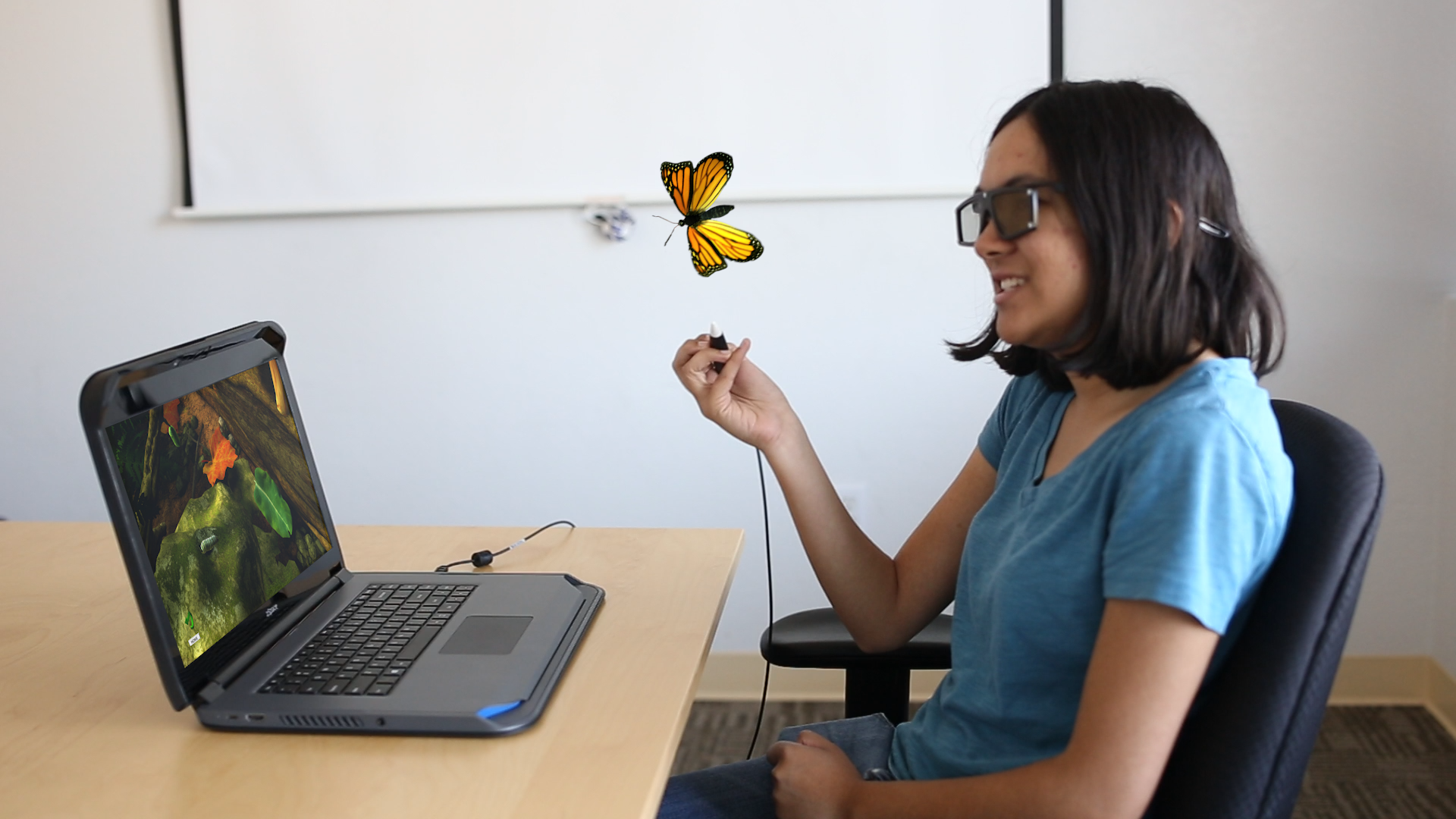 LAPTOP/K12 - A Student using zSpace AIO in the classroom. (Popout: Butterfly) zSpace Laptop with ...